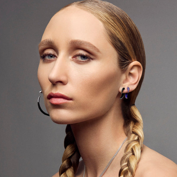 Shaun Leane Sabre Solis Large Silver & Jet Hoop Earrings